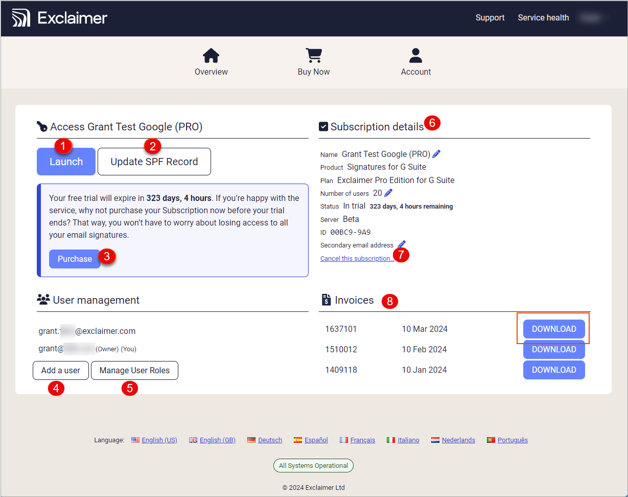Manage your subscription – Exclaimer Knowledge Base